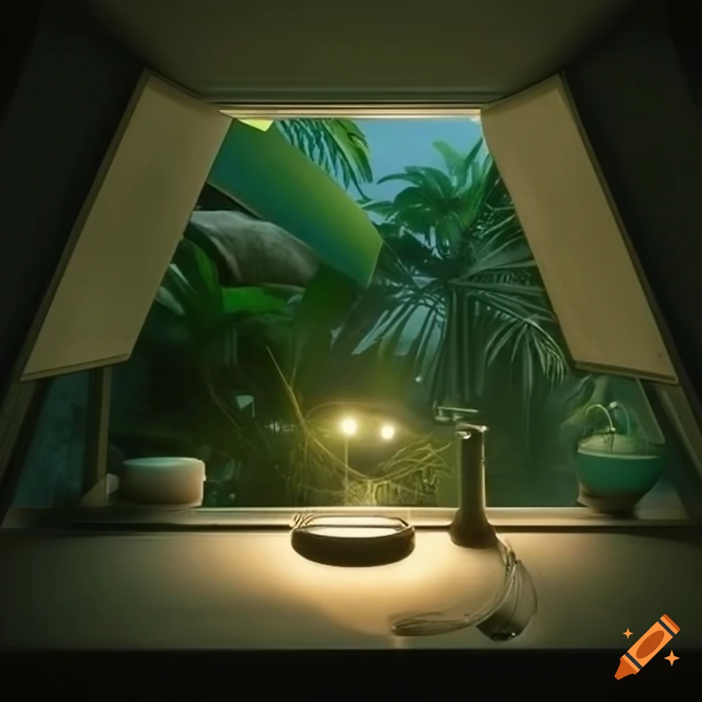 Primitive futuristic , 1990s style kitchen, interior design, sci-fi ...