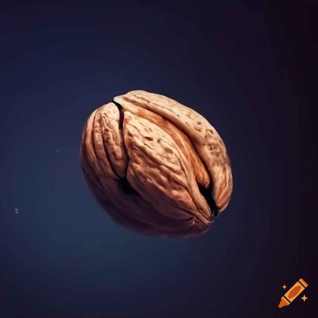 A walnut floating in space, background is space void