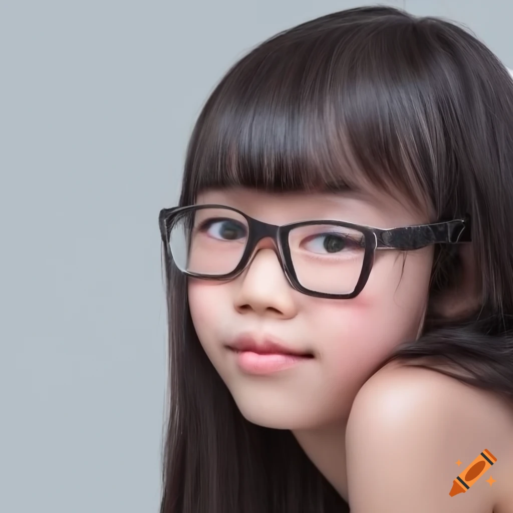 Beautiful dark-hair wearing-glasses tween-girl portrait real-life super ...