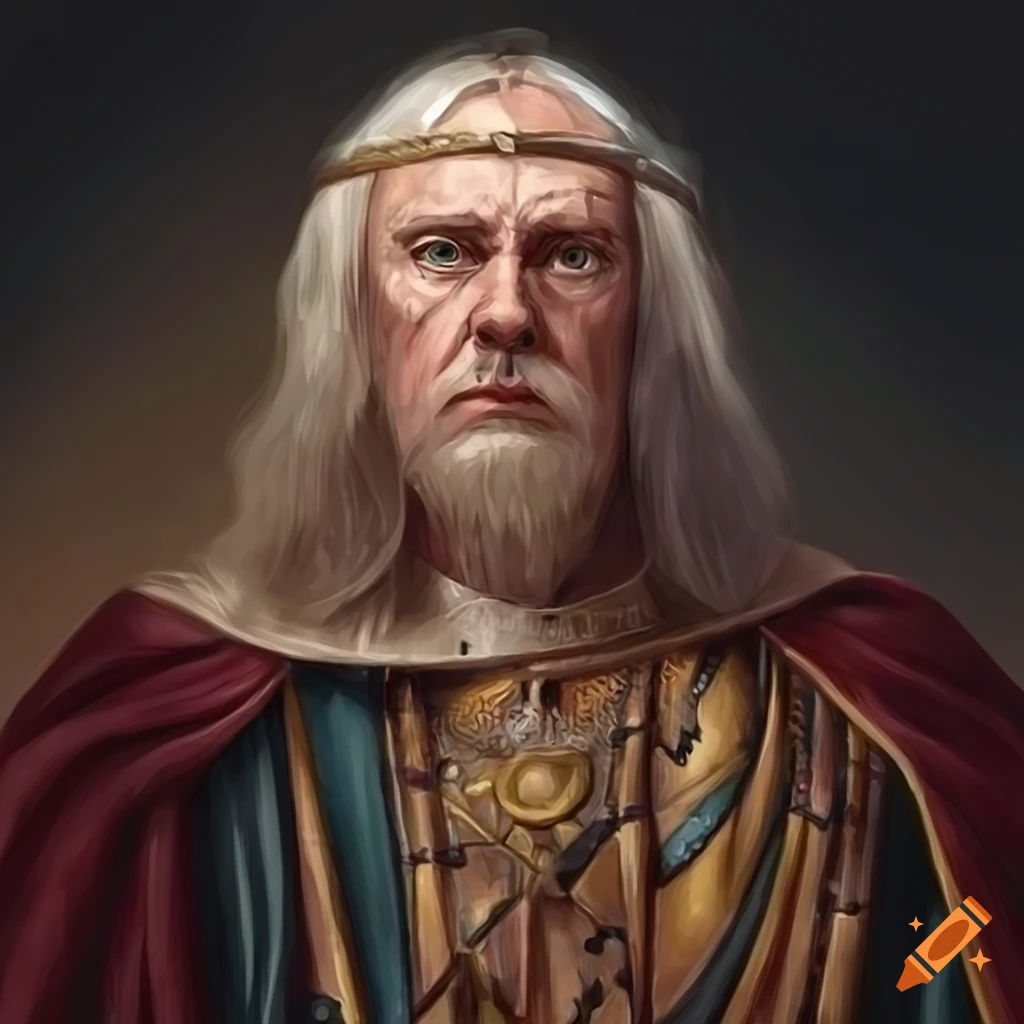 Portrait of saxon king, stulized-realistic graphic, X century, front ...