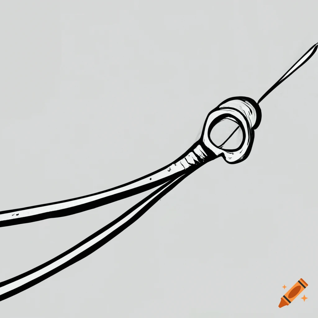 Black and white perspective line drawing of a curved needle for ...