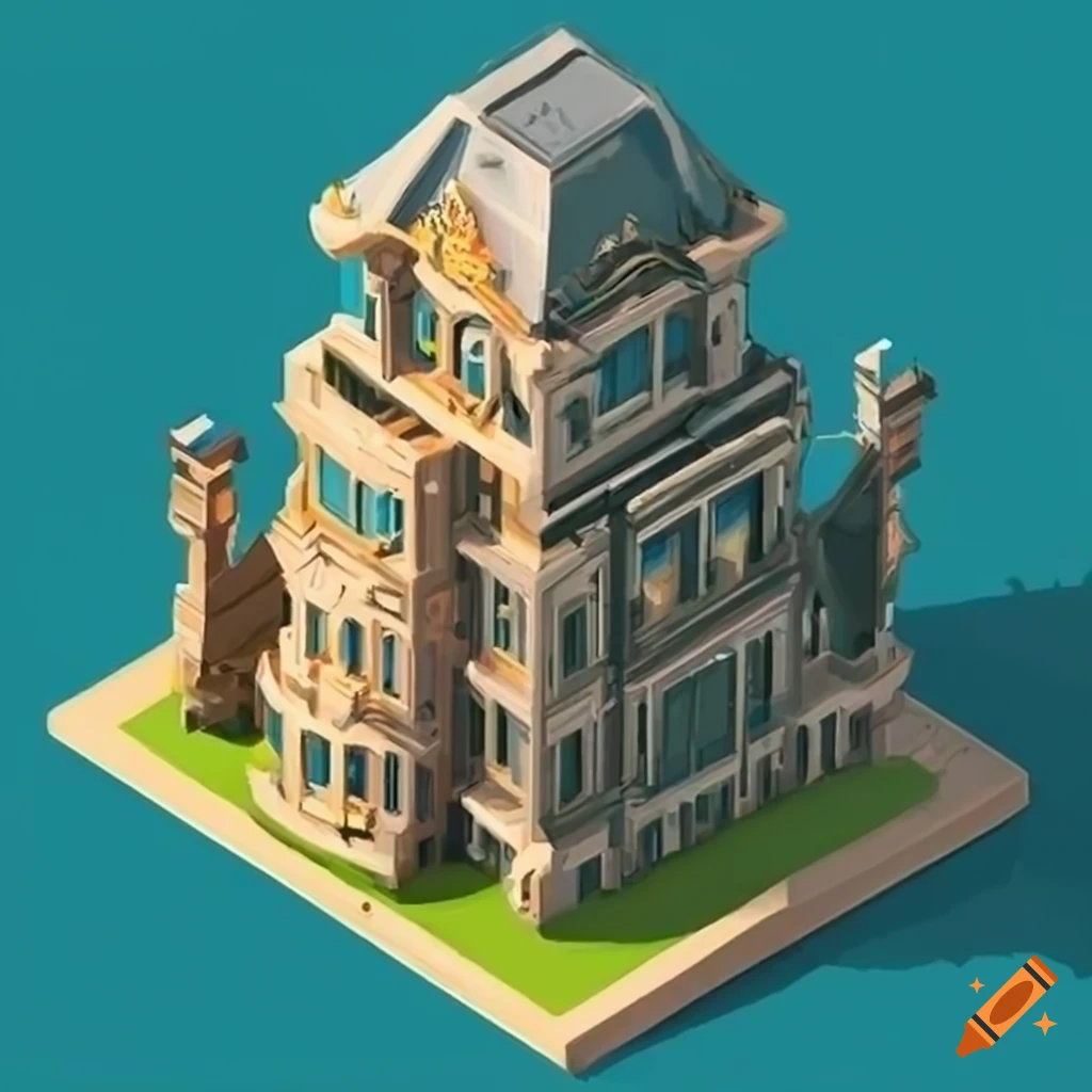 City-building fantasy game, building in isometric top view