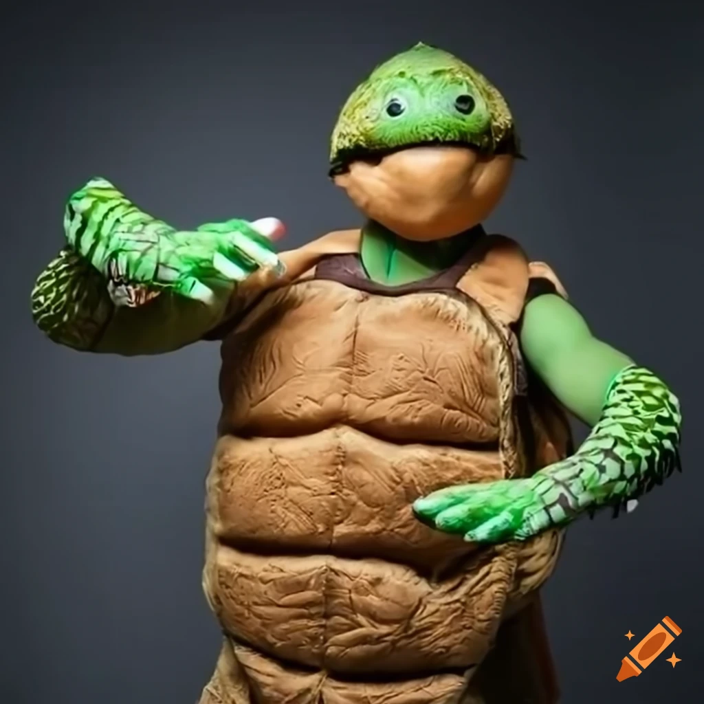 Man with turtle costume