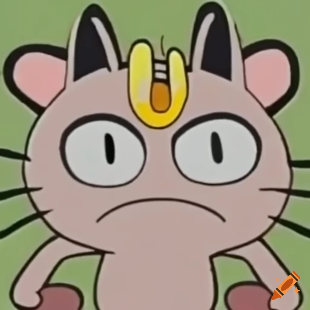 A surprised Meowth looking attentively at its surroundings on Craiyon