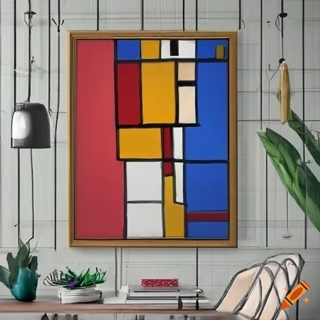 De stijl framed painting hanging on the wall