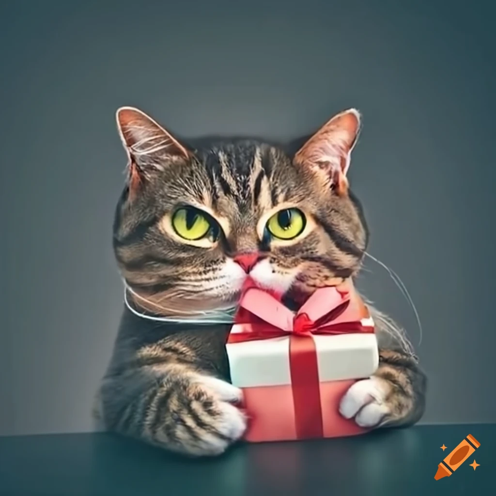 Cat giving gift to other cat on Craiyon
