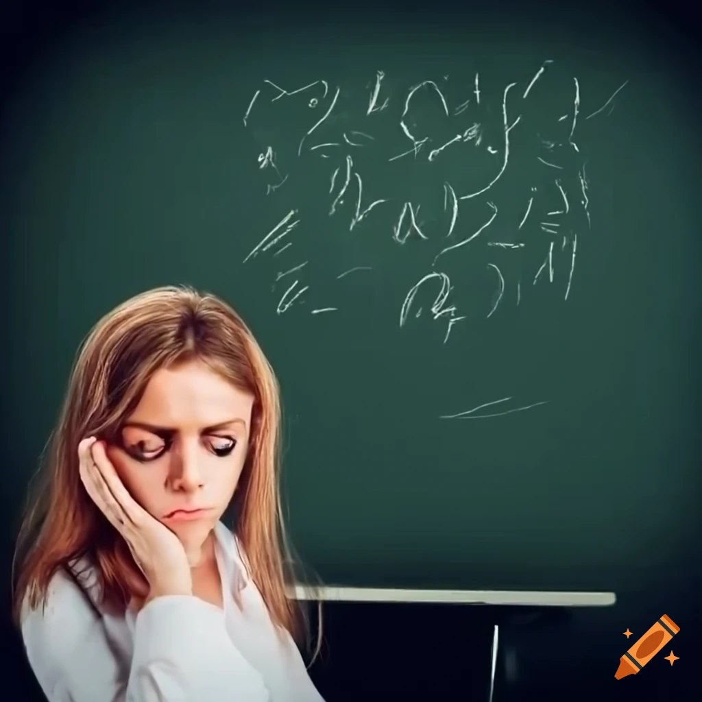Stressed teacher in front of a blackboard on Craiyon