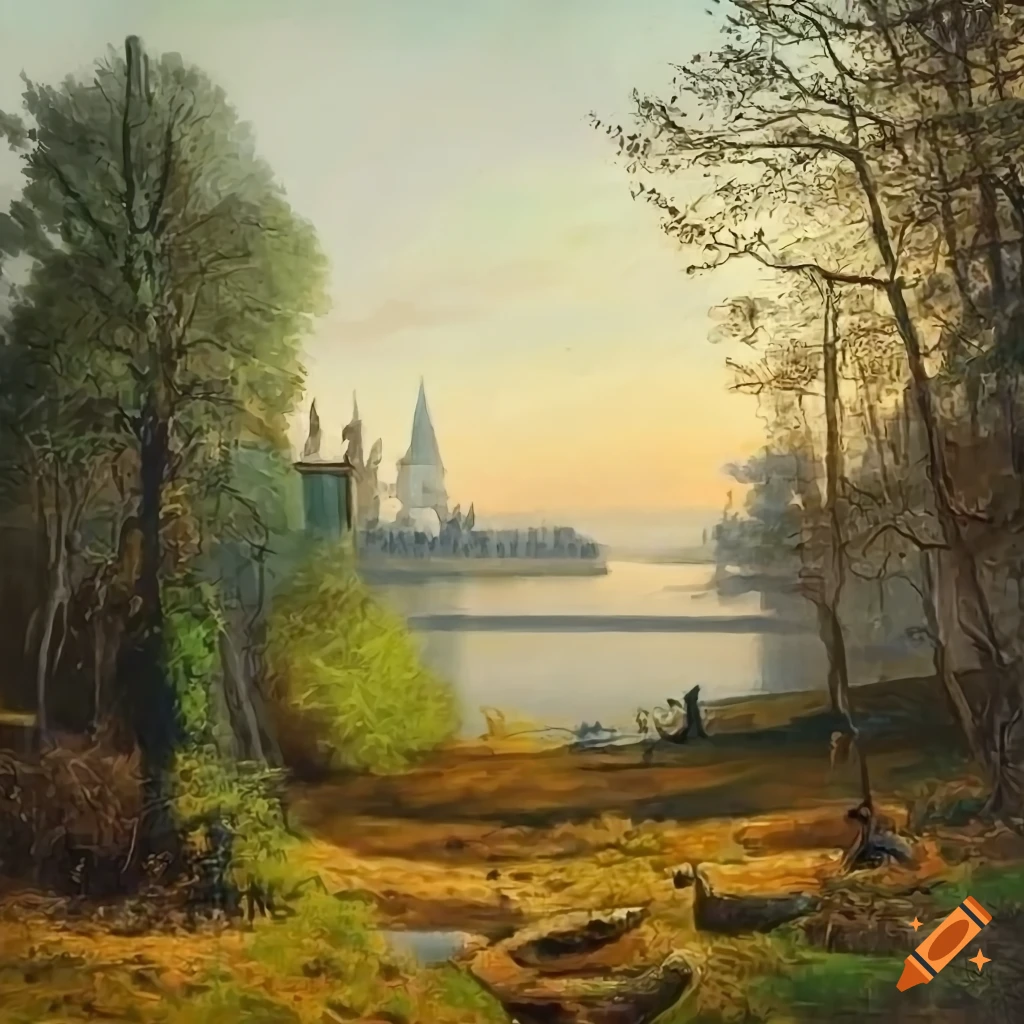 A painting of a landscape, in the style of dmitry vishnevsky, 32k uhd ...