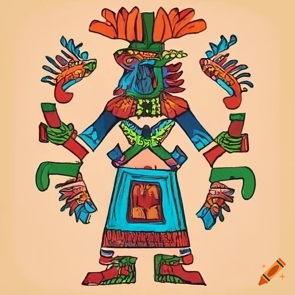 A feathered coyotl in mexican art style