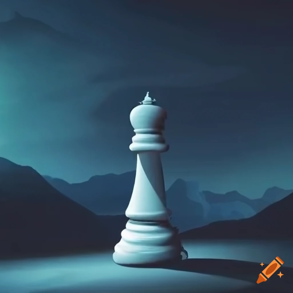 Giant chess piece in the mountains at night