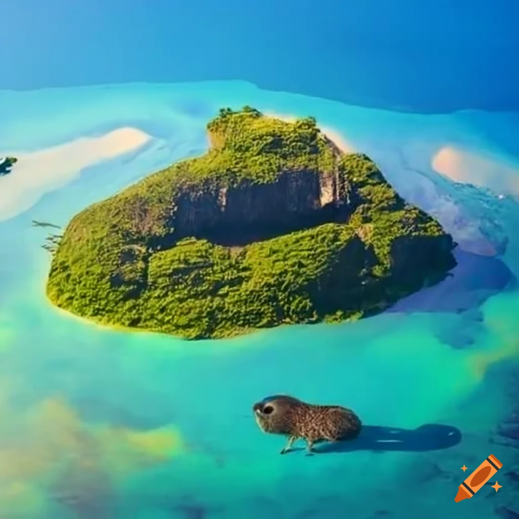A capybara shaped tropical island