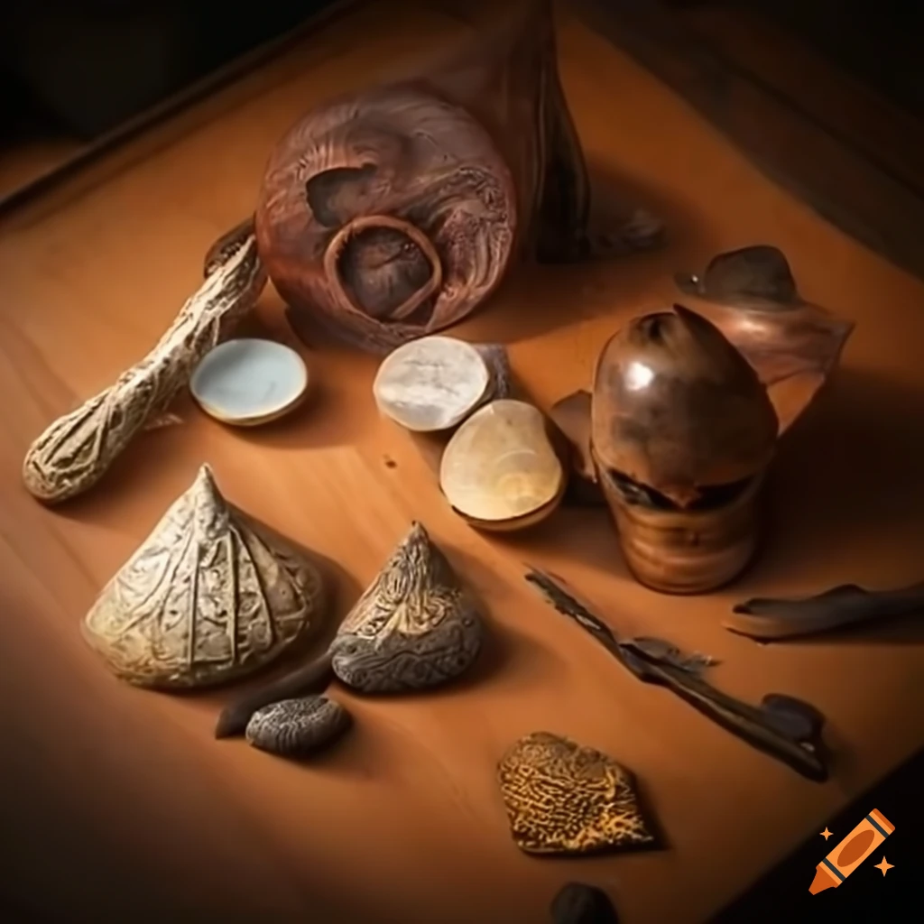 A close-up of magical artifacts on a table
