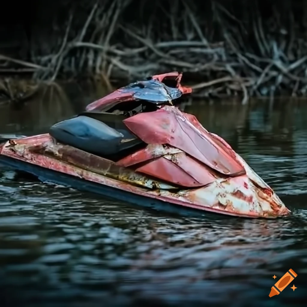 Dilapidated broken decaying jet ski