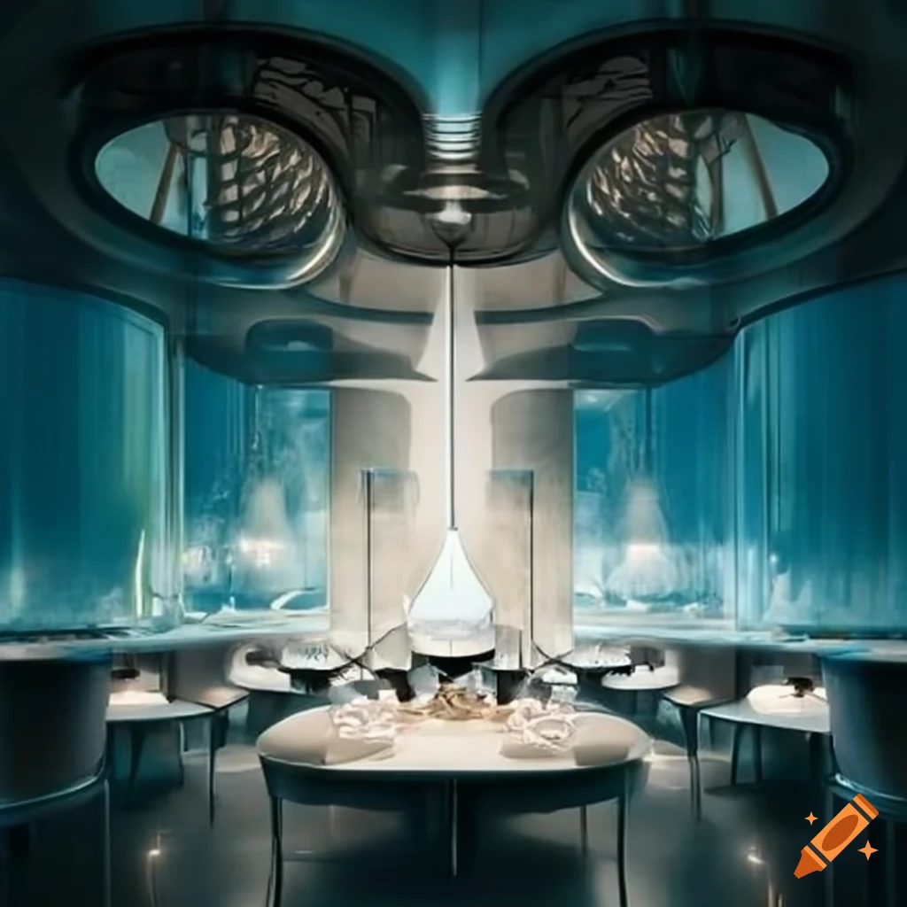 Futuristic restaurant, high end details, natural