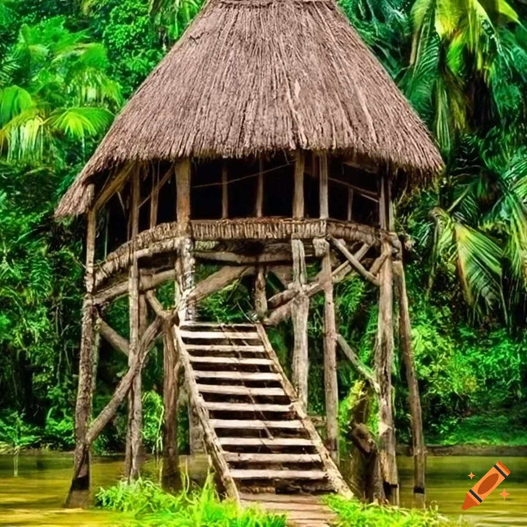 17th century tropical native hut tower on Craiyon