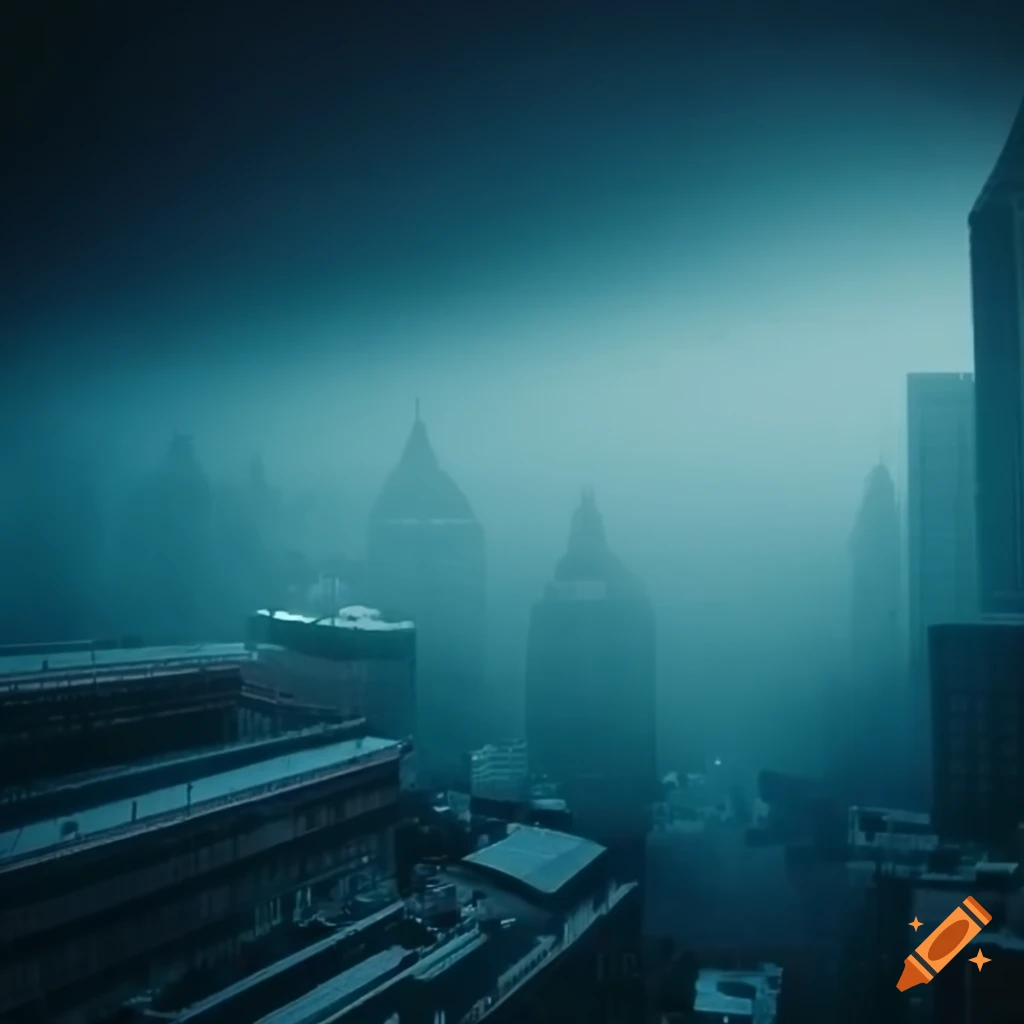 City, low angle, fog
