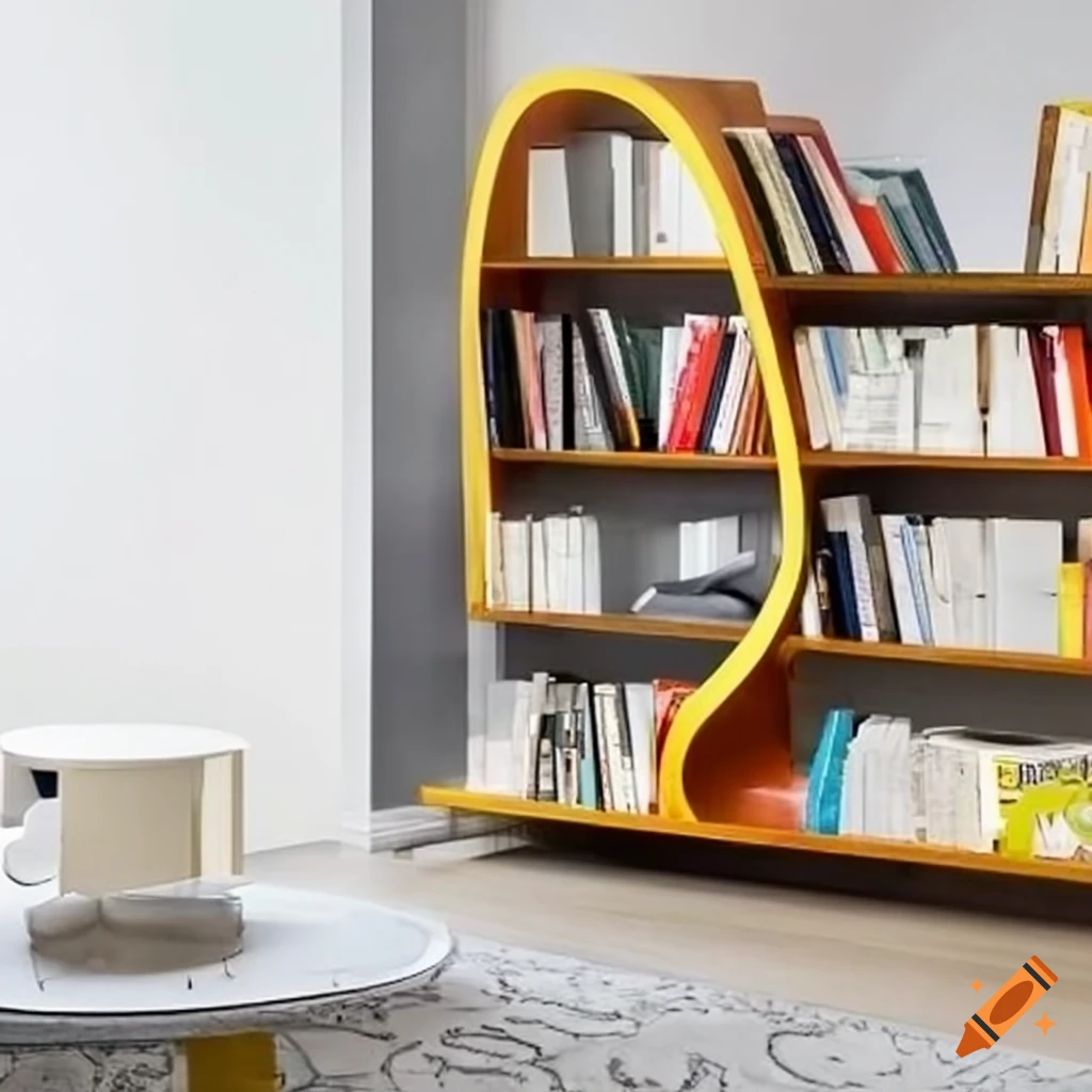 Create a visually captivating bookcase design inspired by the iconic ...