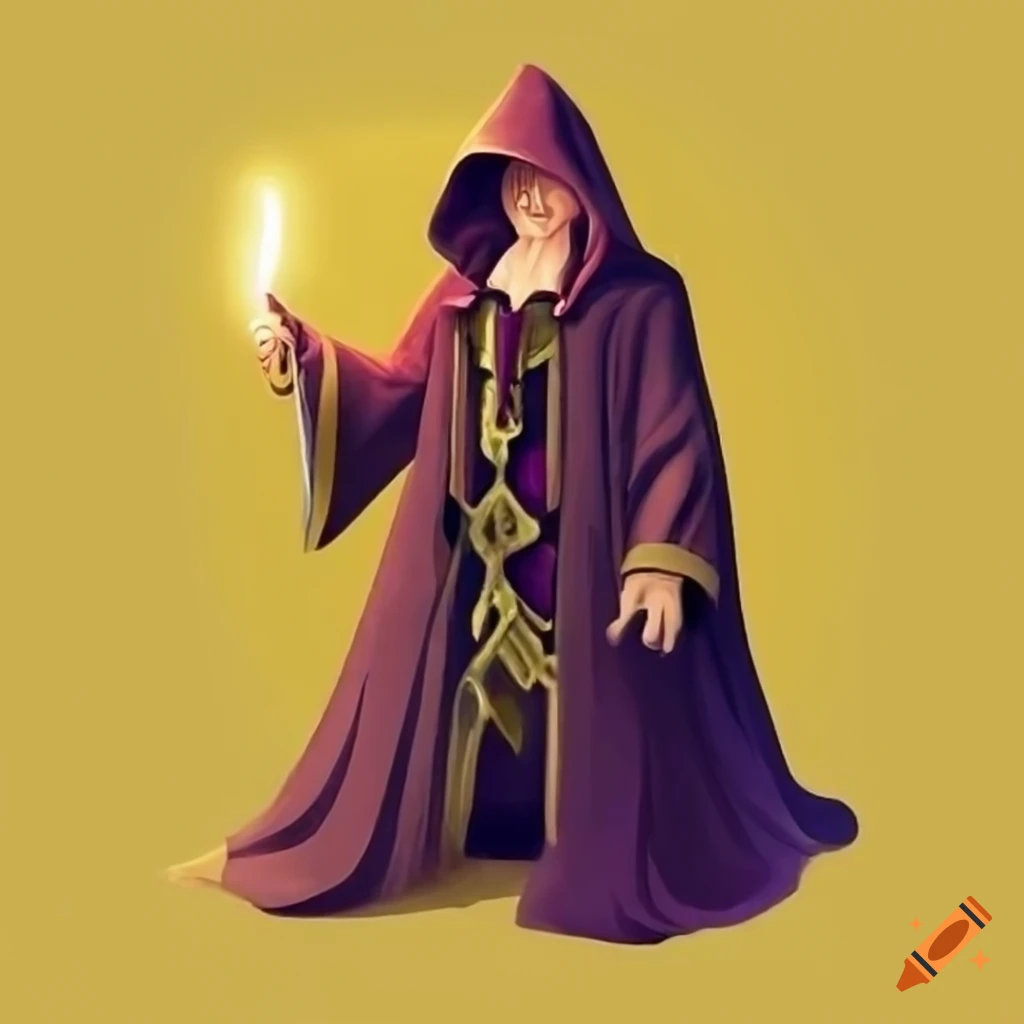 Hooded wizard yellow background