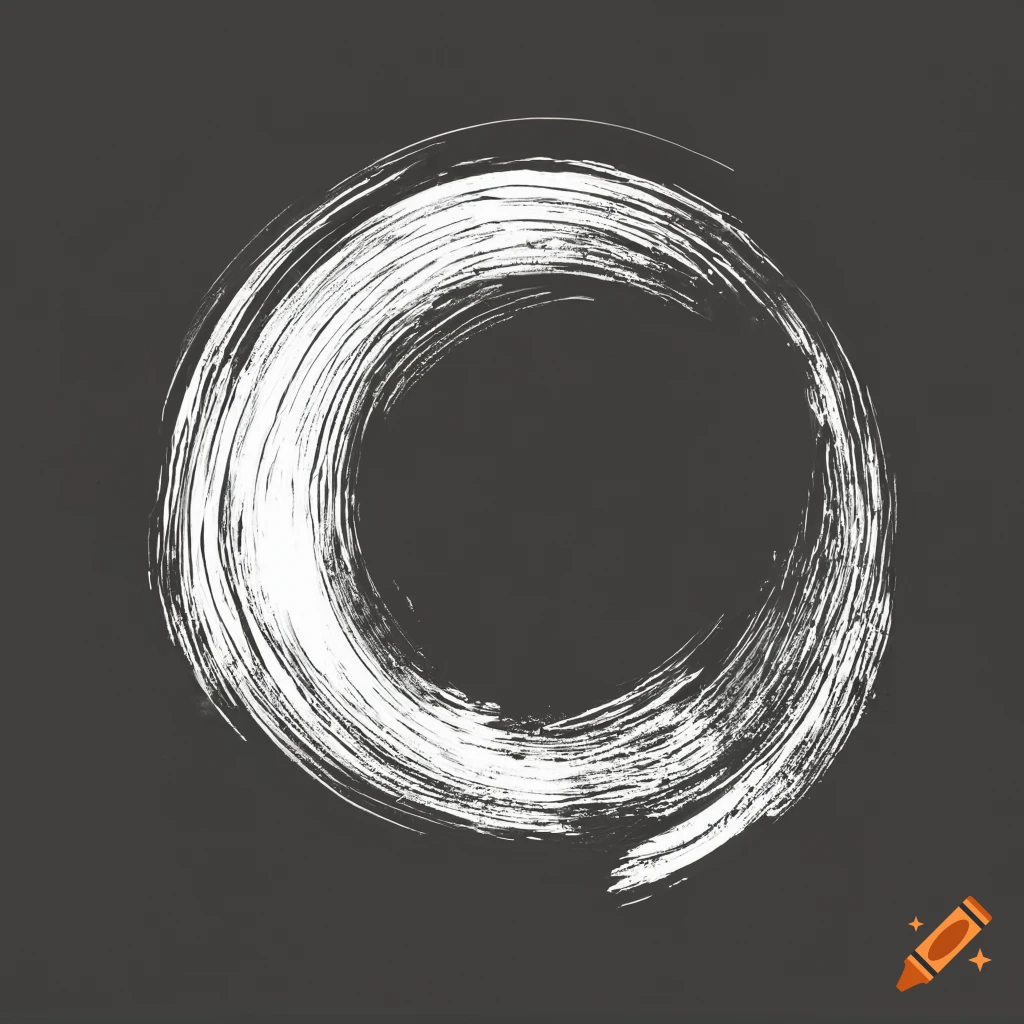 A single white enso circle in one continuous brush stroke on black ...