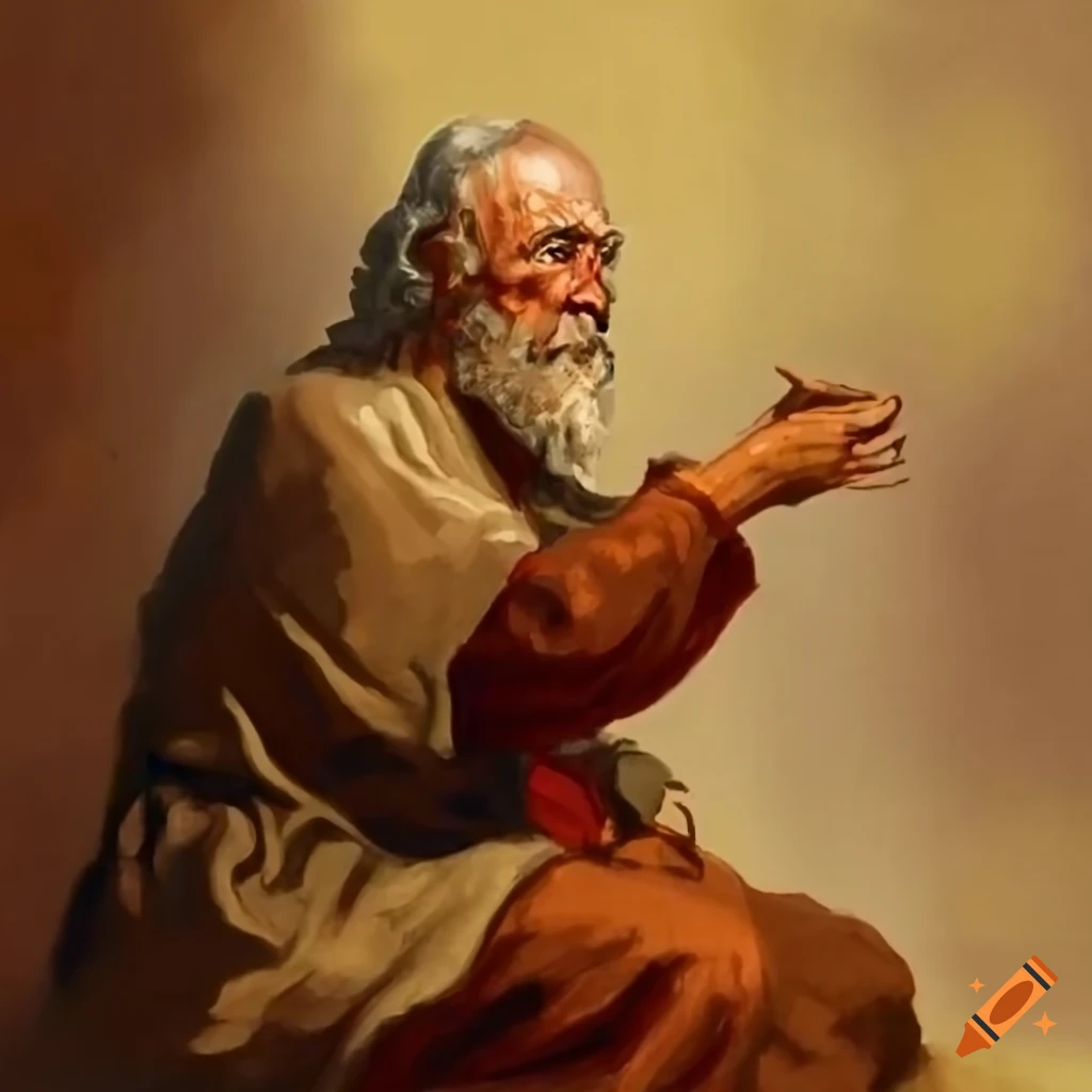 Historical sketch of an old samuel of the bible kneeling on Craiyon