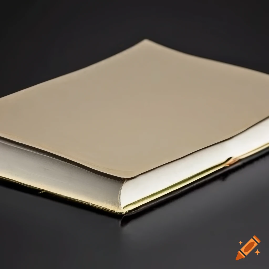 Book cover on a black background, visible cut on the cover on Craiyon