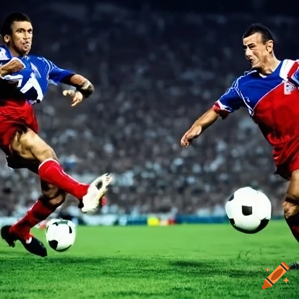 Two soccer legends with a goat symbolizing the greatest of all time