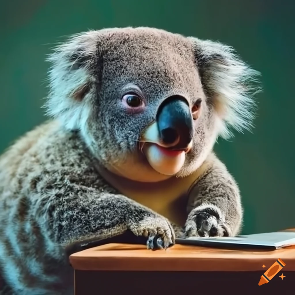 A koala working behind a desk