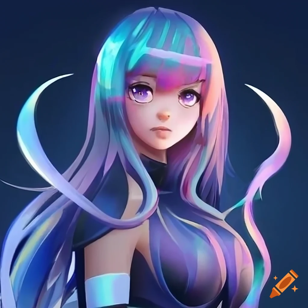 " Create a captivating artwork of an anime female character blending ...