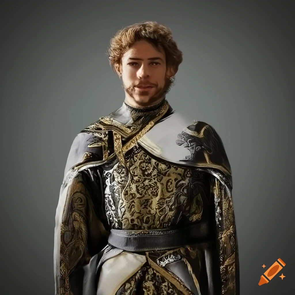 Medieval prince character design brocade fabric with intricate details ...