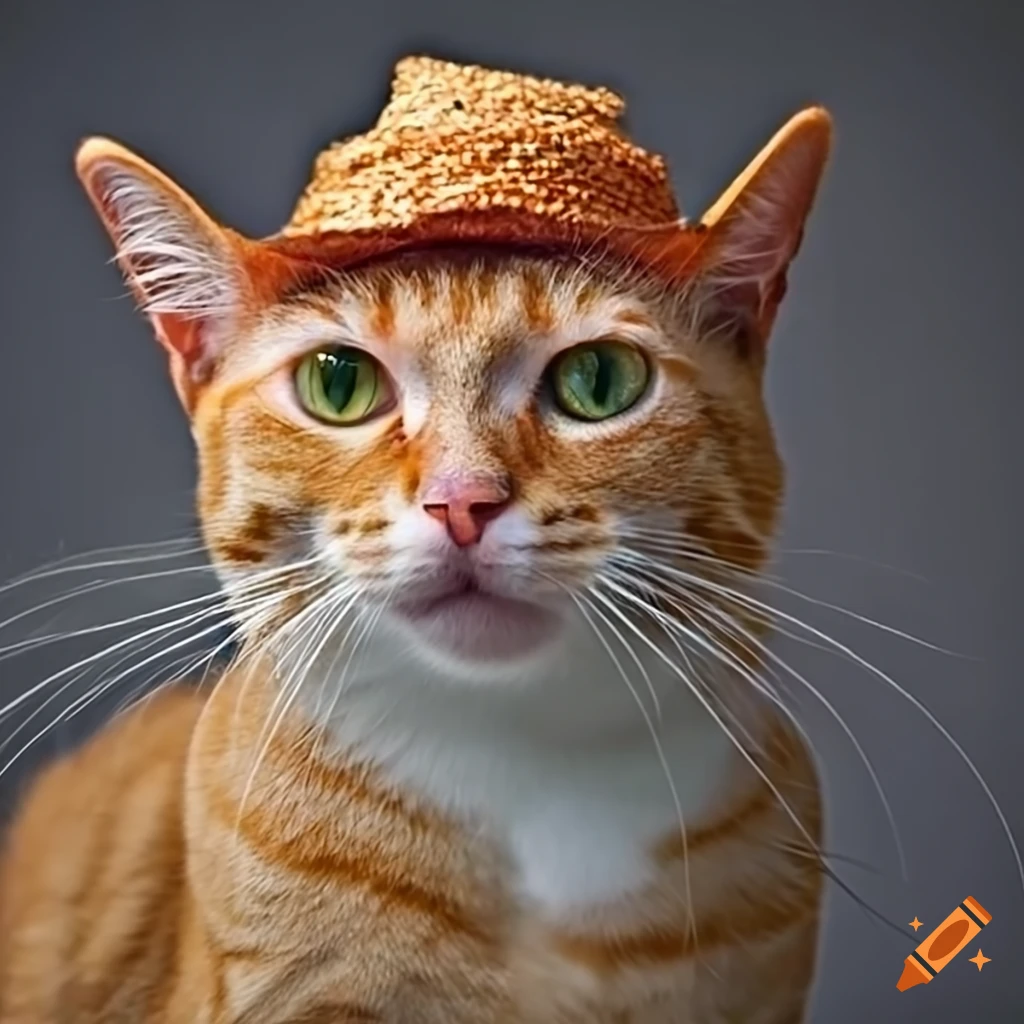 An orange cat wearing a hat on Craiyon