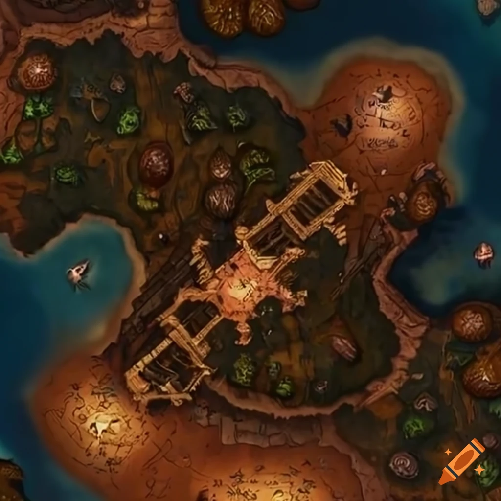 A detailed overhead fantasy map for dungeons & dragons gameplay