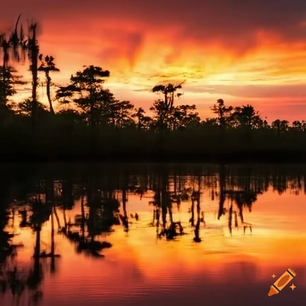 Sunset over a swampy florida lake