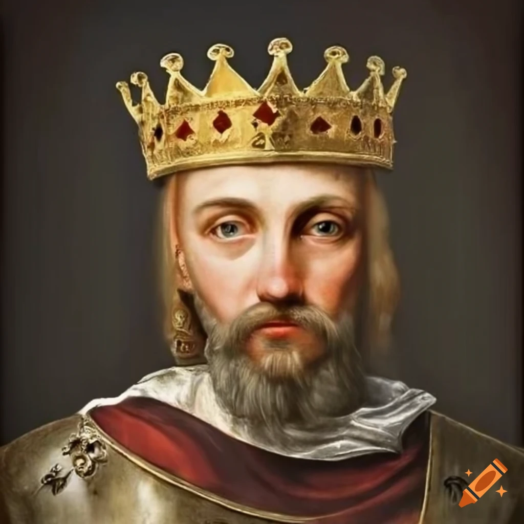 Portrait king of the franks, x century, medievale crown on head
