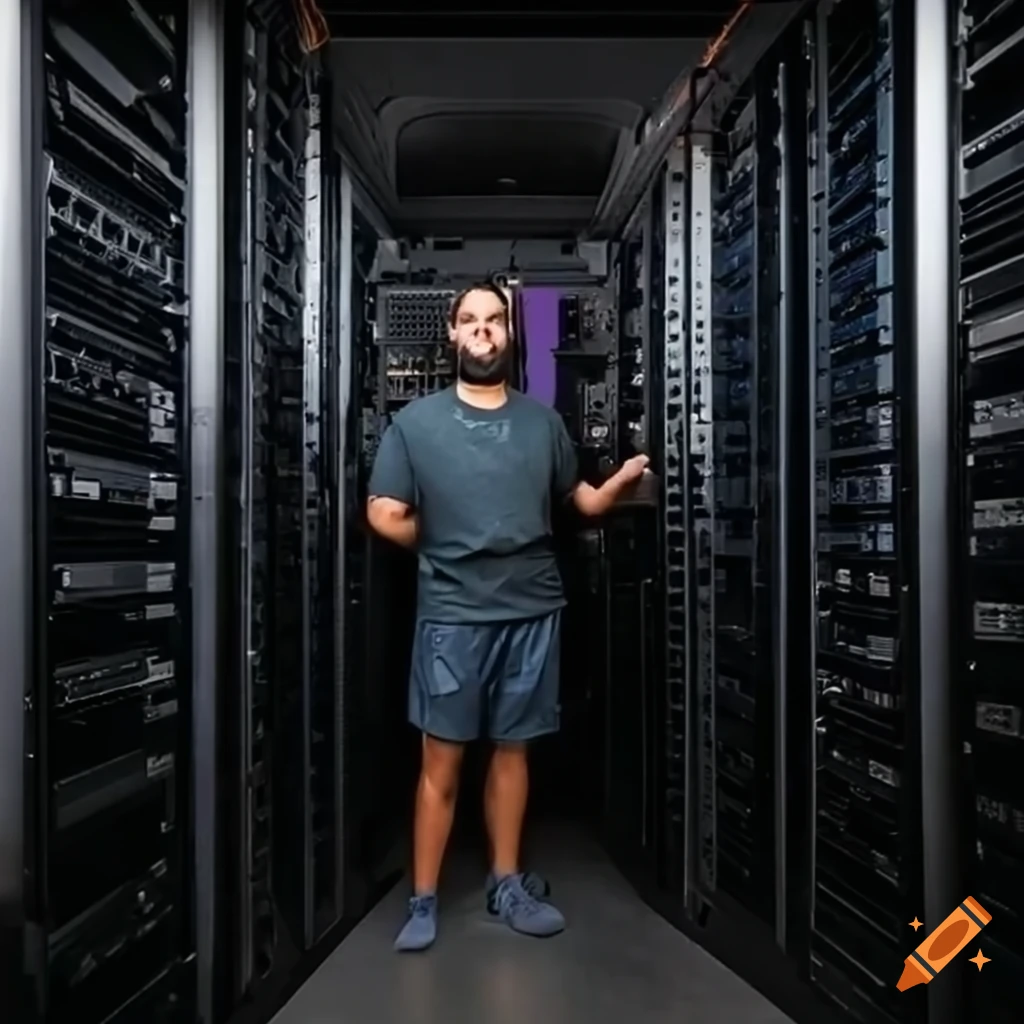 A server hoster who is happy with his server center on Craiyon