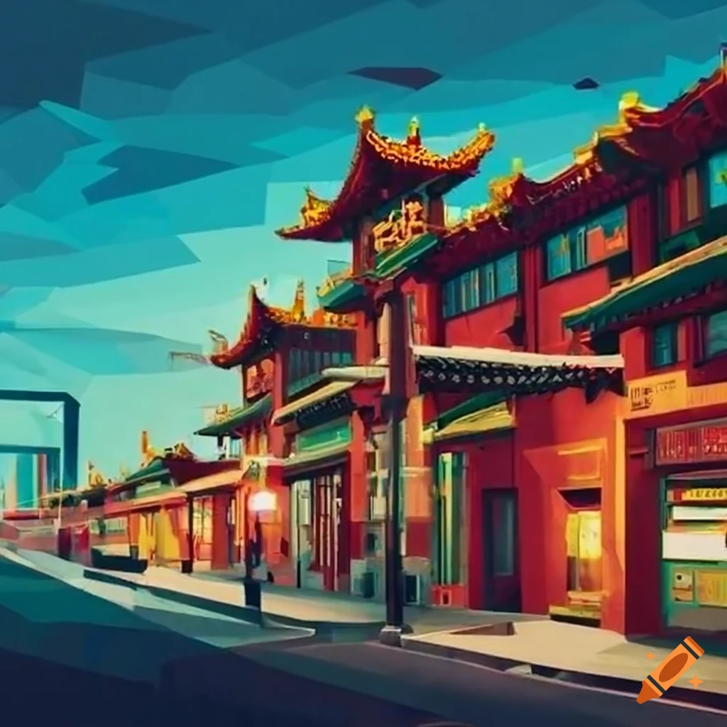 A chinatown, Low Poly on Craiyon