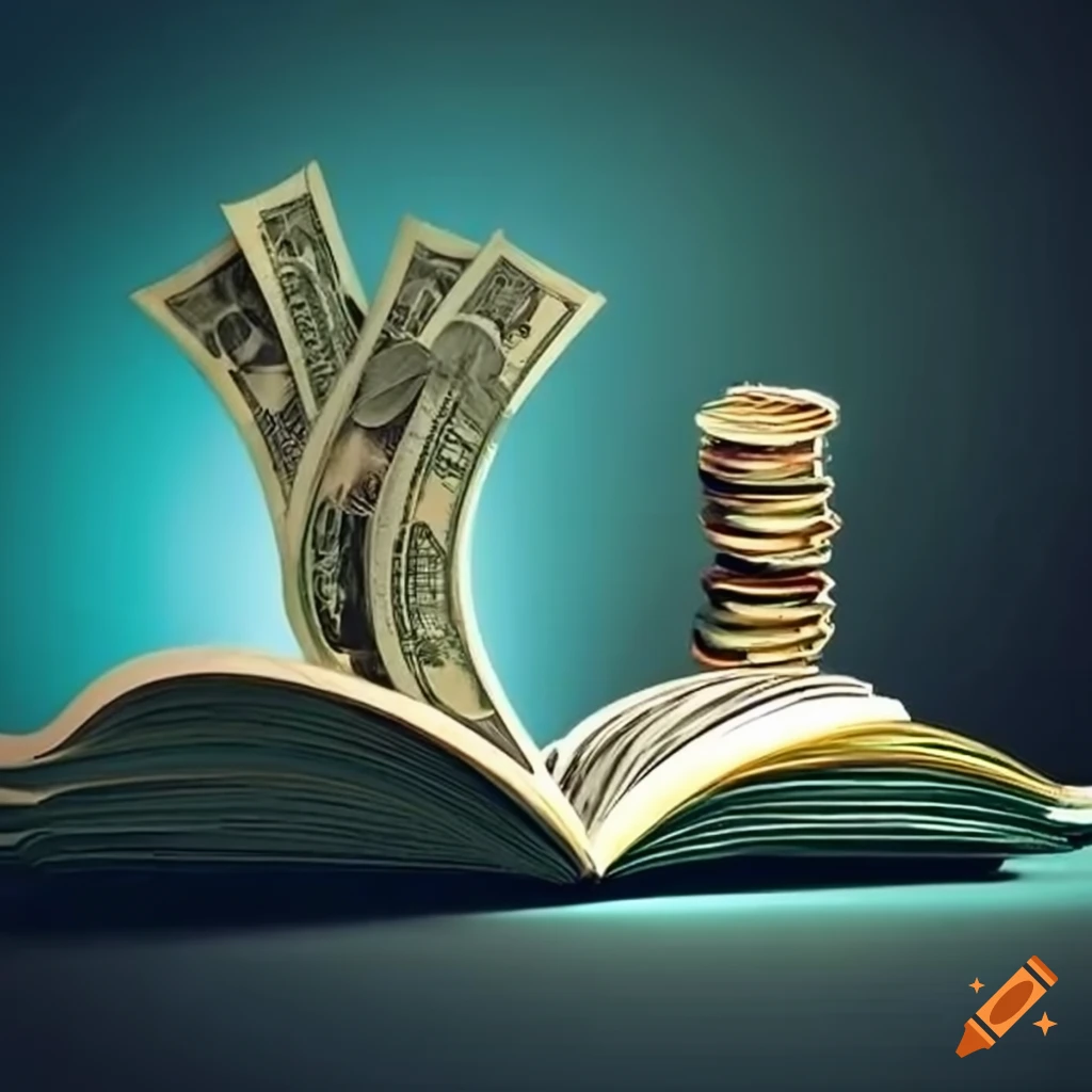Financial literacy books charts and dollars on Craiyon