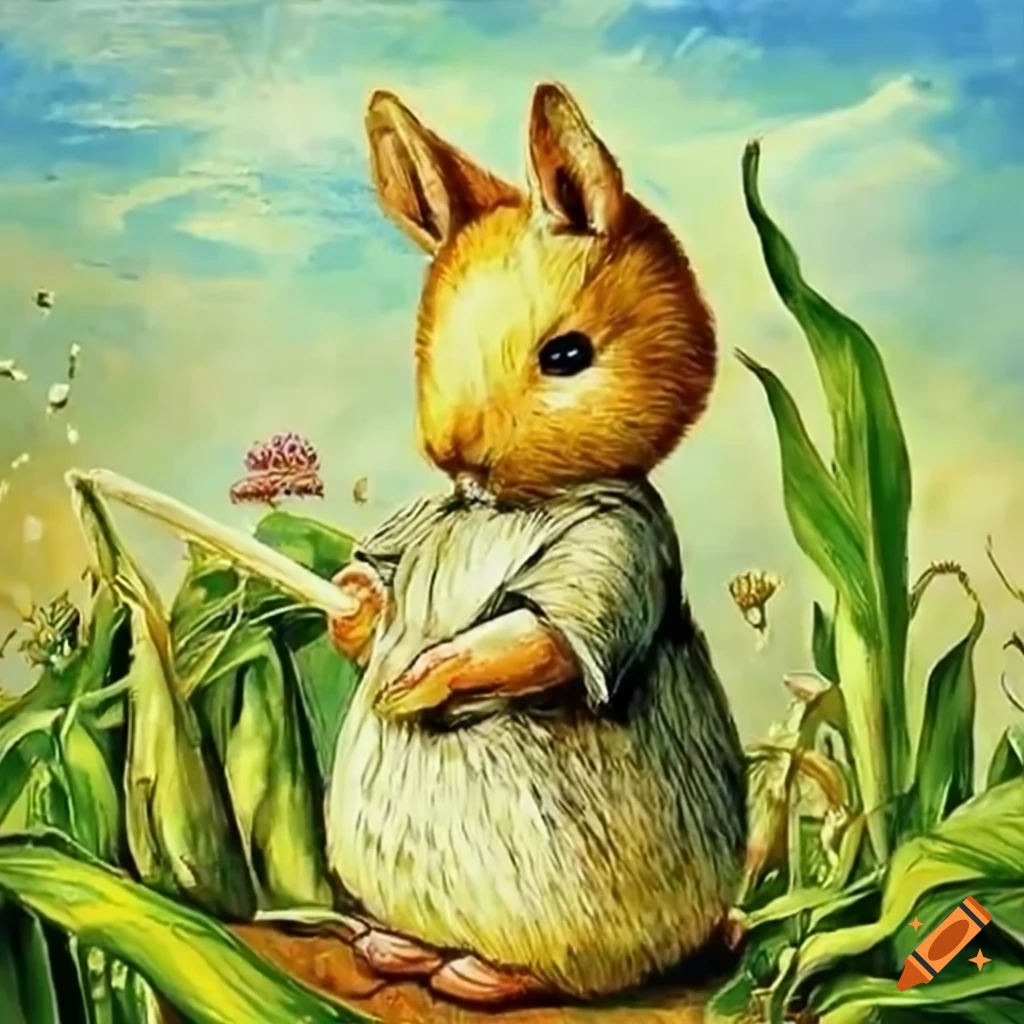 Wild corn tv greeting by beatrix potter 8k on Craiyon