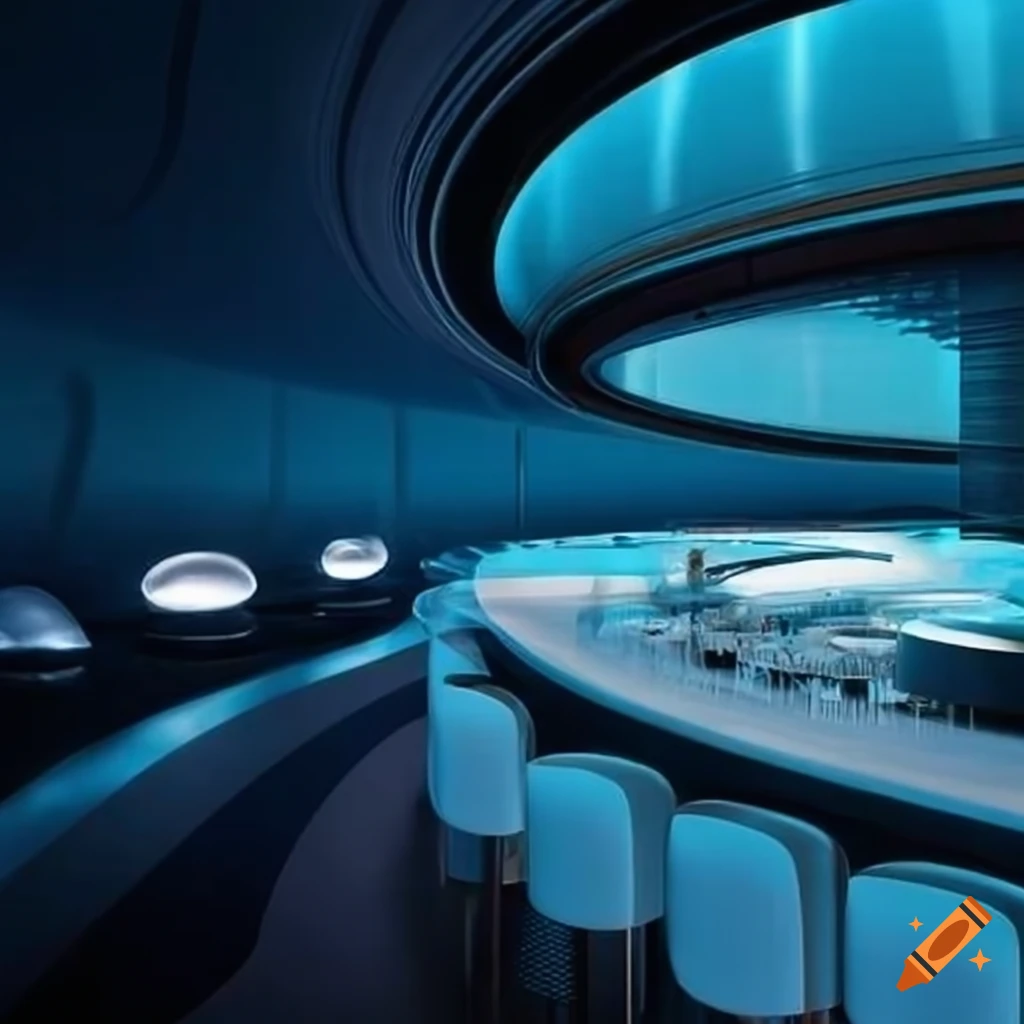 Futuristic restaurant, high end details, natural on Craiyon