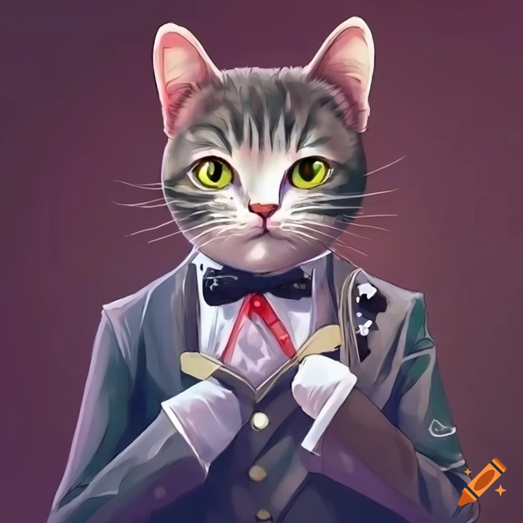 Anime cat dressed as a butler in studio ghibli style