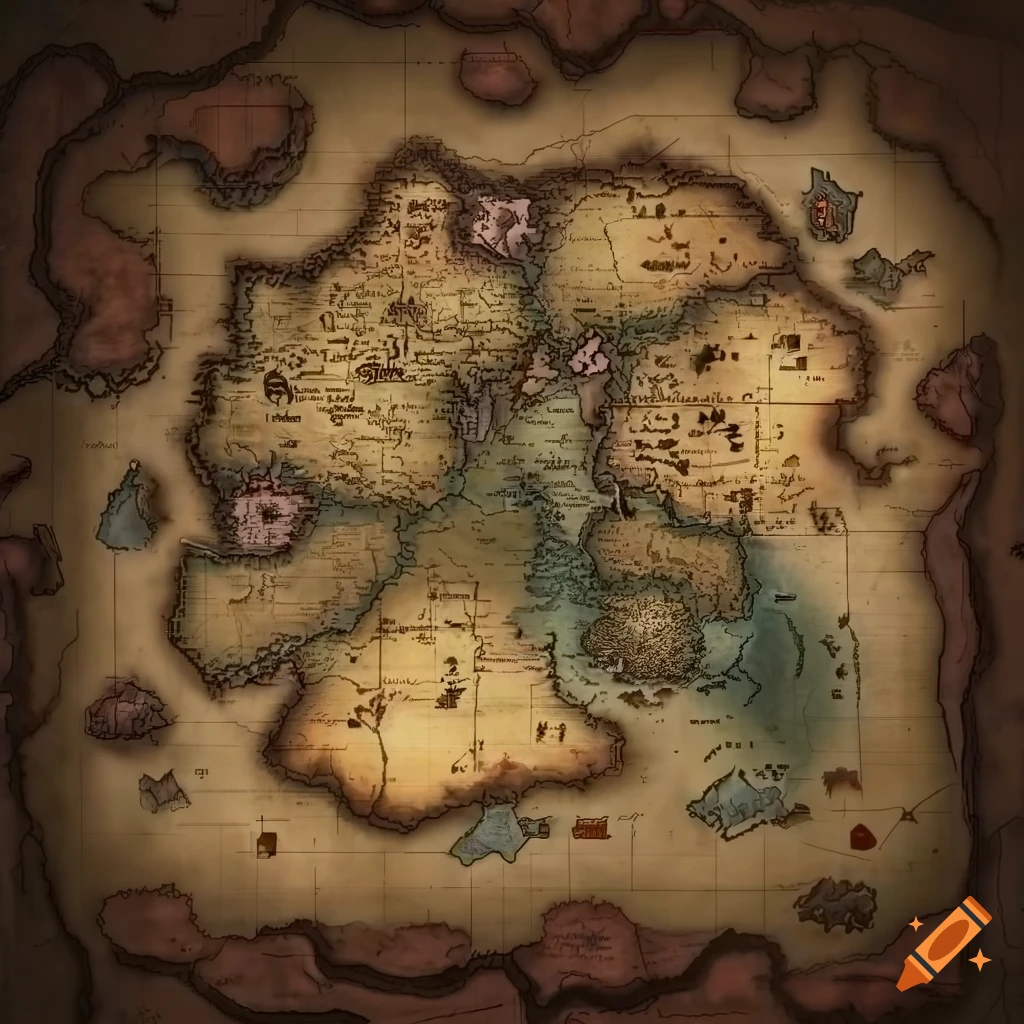 Wasteland world map, highly detailed, medieval, d&d, got, fantasy ...
