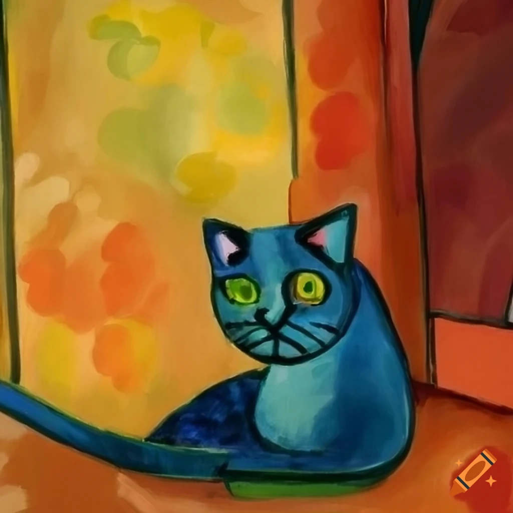 Cartoon cats, big round saucer eyes, by august macke, subdued colors on ...