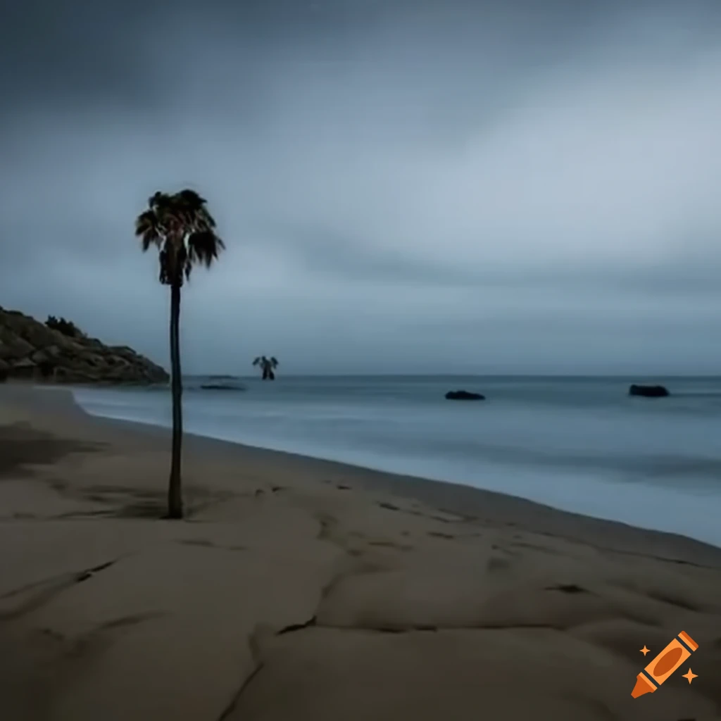 California beach palm trees, cloudy, sad on Craiyon