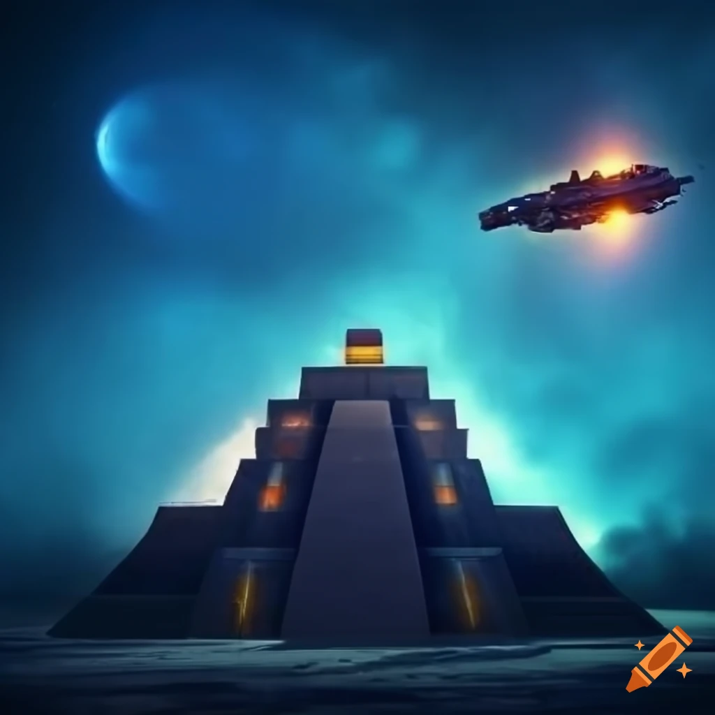 Space ship and ziggurat on Craiyon