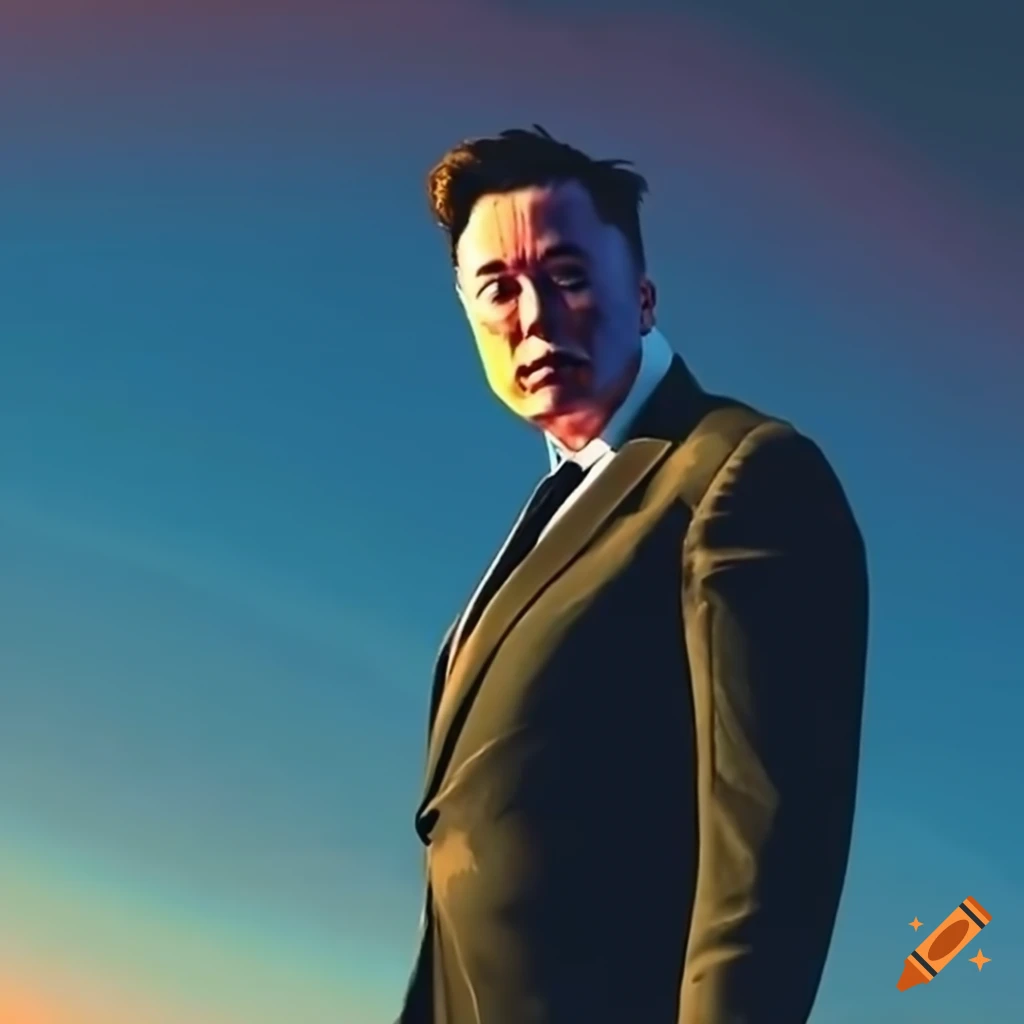 Elon musk standing on the horizon at dusk on Craiyon
