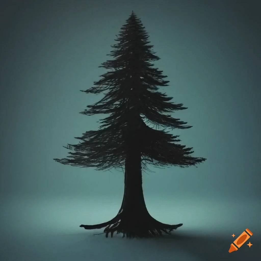 Minimalistic pine tree, in the style of stick and poke, repetitive ...