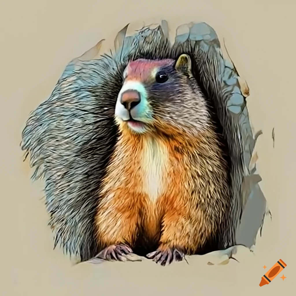 A marmot peeking out of a rocky burrow
