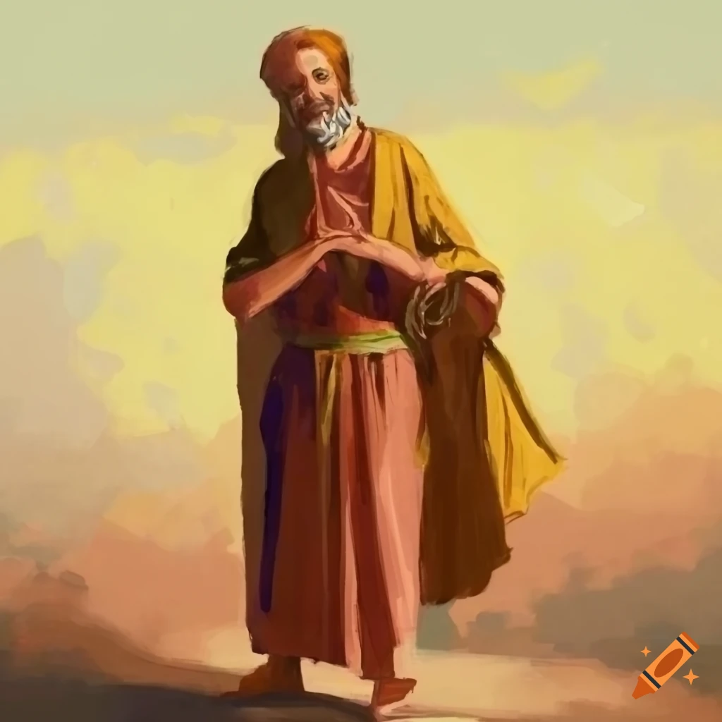 Samuel standing near a temple in a quick sketch