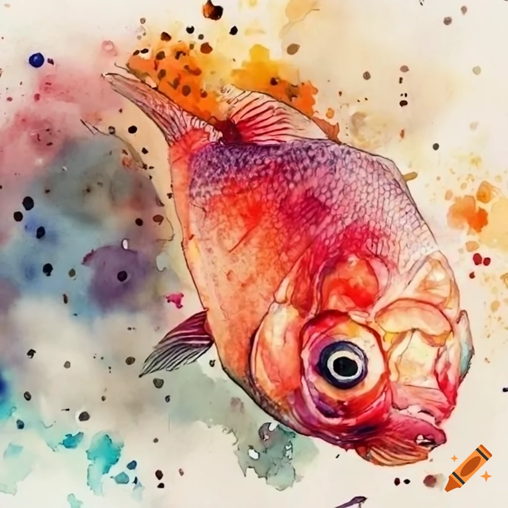 Artistic watercolor of amino acids in fish and meat. dark backbground ...