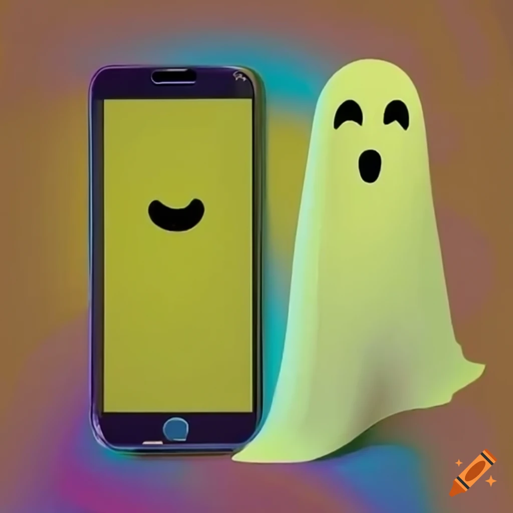 A smartphone screen behind a yellow ghost that looks like the snapchat ...