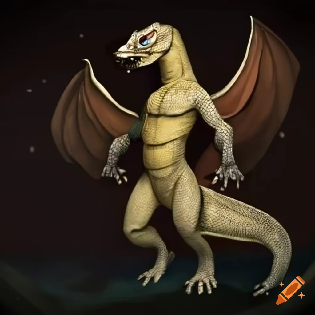 Anthro komodo dragon with dragon wings on Craiyon